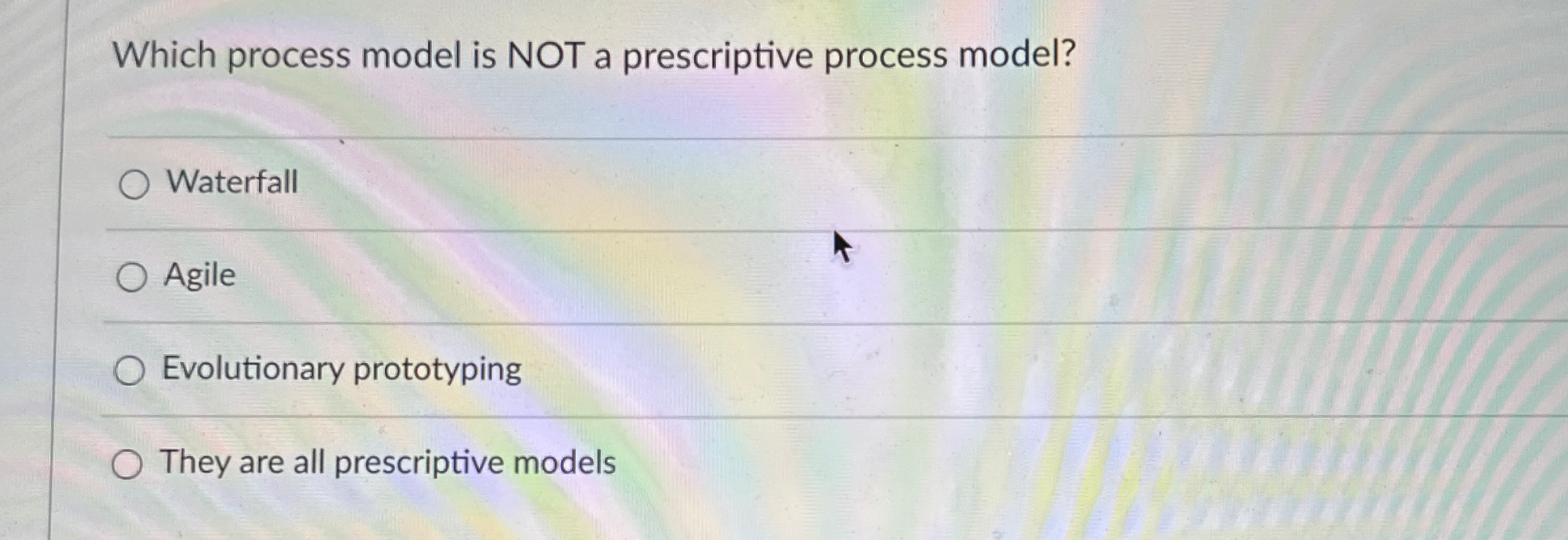 Solved Which process model is NOT a prescriptive process | Chegg.com Solved Which process model is NOT a prescriptive process | Chegg.com