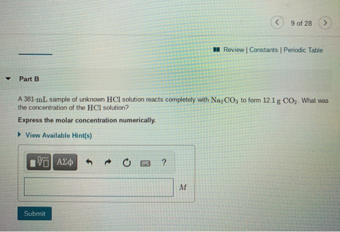 Solved 9 of 28 A Review Constants | Periodic Table 2HCl(aq) | Chegg.com