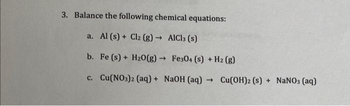 Solved 3. Balance the following chemical equations: a. | Chegg.com