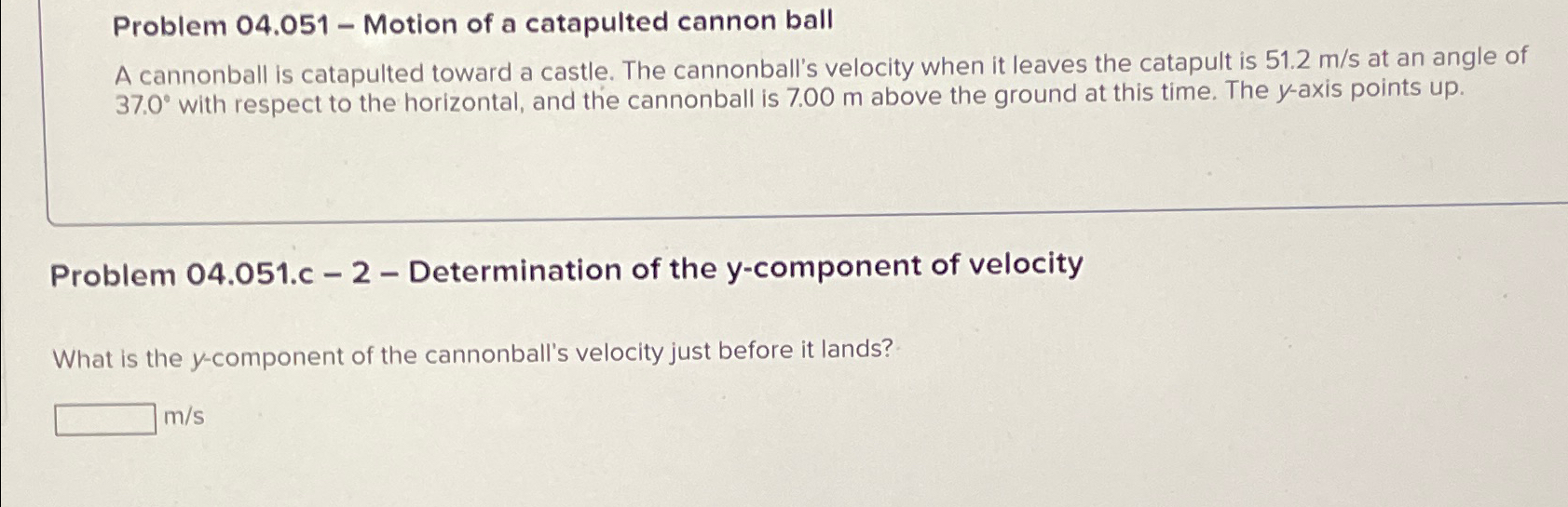 Solved Problem 04.051 - ﻿Motion of a catapulted cannon ballA | Chegg.com