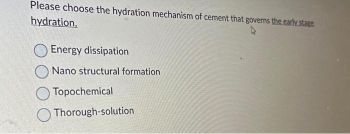 Solved Please choose the hydration mechanism of cement that | Chegg.com
