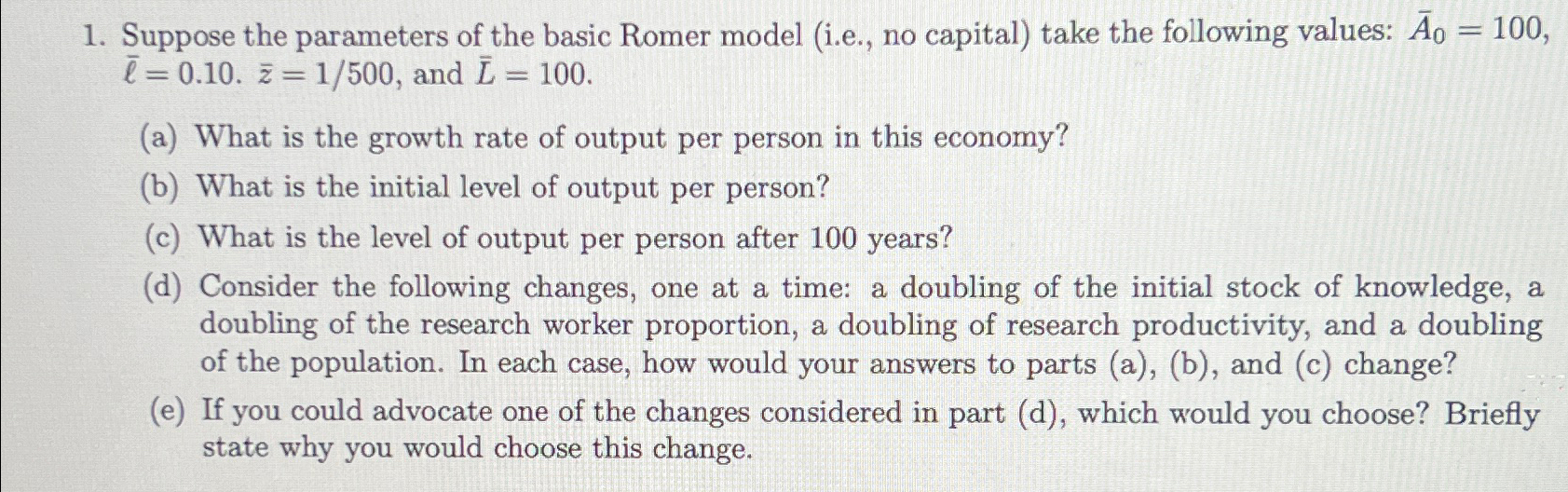 Solved Suppose the parameters of the basic Romer model | Chegg.com