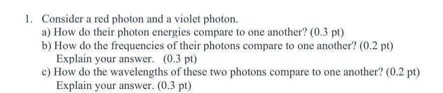 Solved Consider a red photon and a violet photon.a) ﻿How do | Chegg.com
