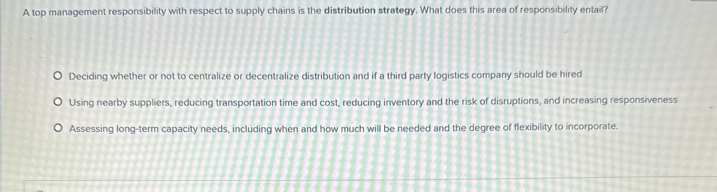 Solved A top management responsibility with respect to | Chegg.com