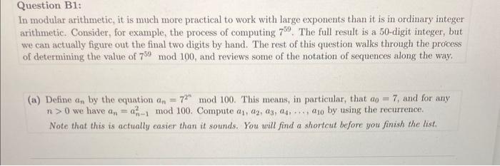Solved In modular arithmetic, it is much more practical to | Chegg.com