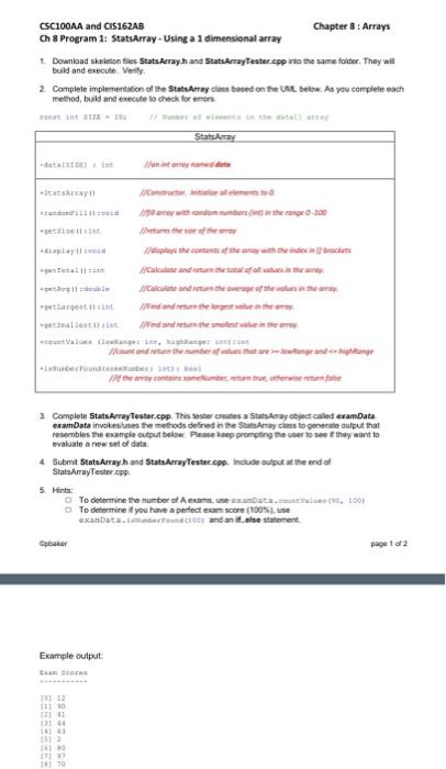 CSC100AA and CI5162AB Chapter 8 : Arrays Ch 8 Program | Chegg.com
