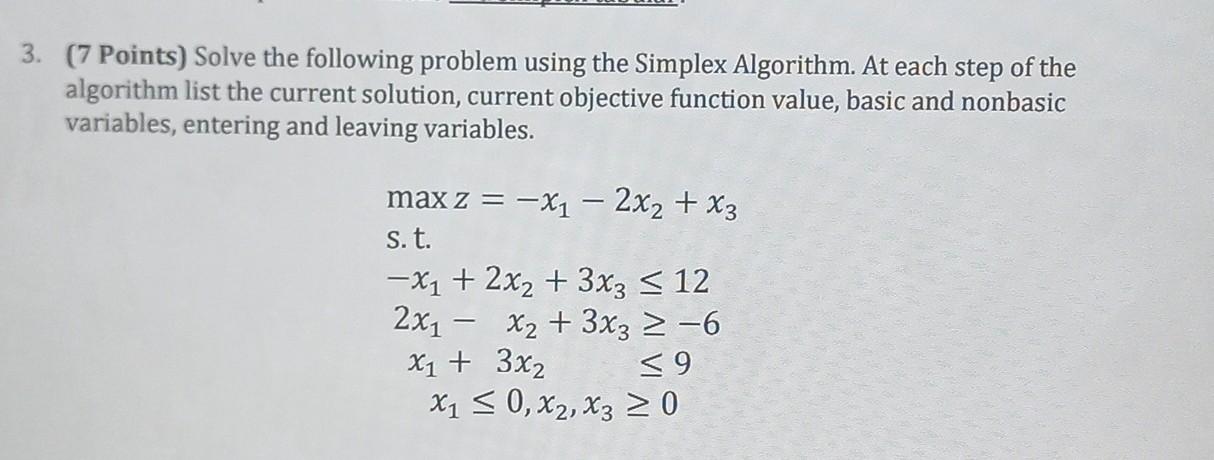 Solved (7 Points) Solve the following problem using the | Chegg.com