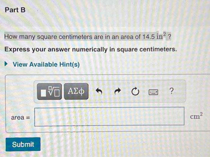 Solved Part B How many square centimeters are in an area of | Chegg.com