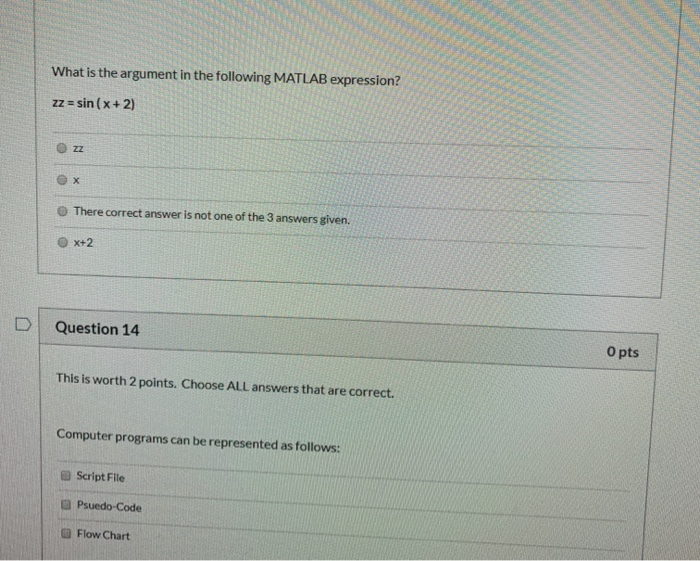Solved What is the argument in the following MATLAB | Chegg.com