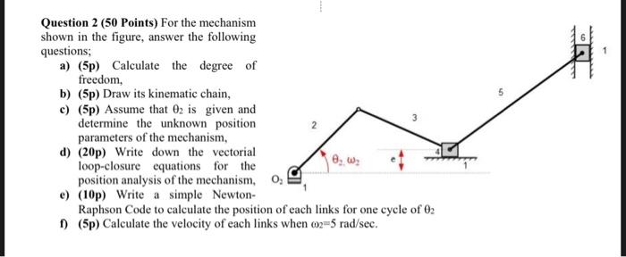 Solved Question 2 (50 Points) For the mechanism shown in the | Chegg.com