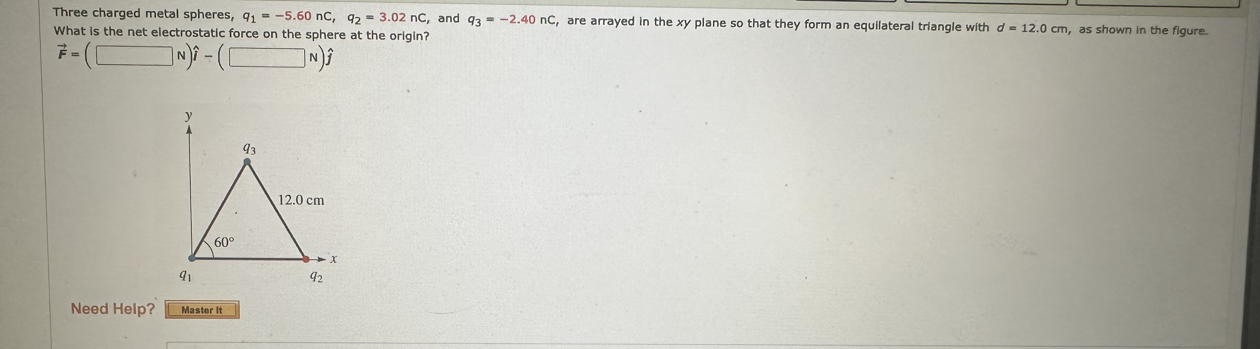 Solved What is the net electrostatic force on the sphere at | Chegg.com