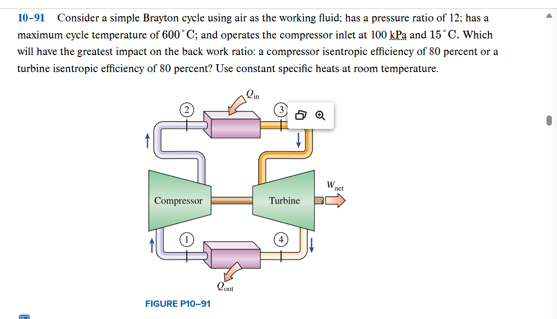 Solved 10-91 ﻿Consider a simple Brayton cycle using air as | Chegg.com