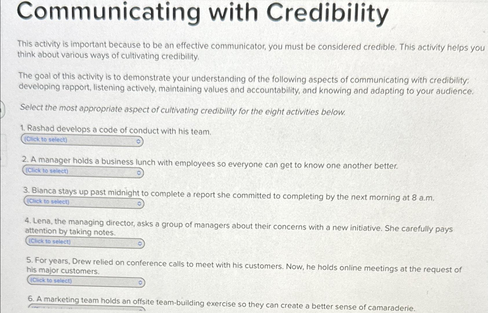 Solved Communicating with CredibilityThis activity is | Chegg.com