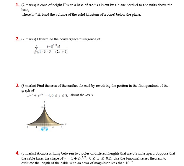Solved ( 2 ﻿marks) ﻿A cone of height H ﻿with a base of | Chegg.com