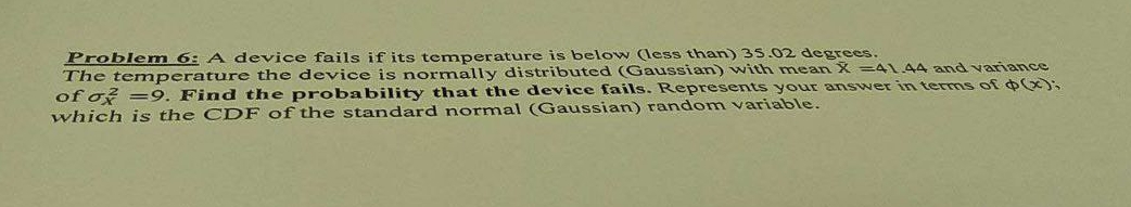 Solved Problem 6: A device fails if its temperature is below | Chegg.com