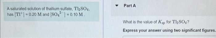 Solved A saturated solution of thallium sulfate, Tl2SO4. has | Chegg.com