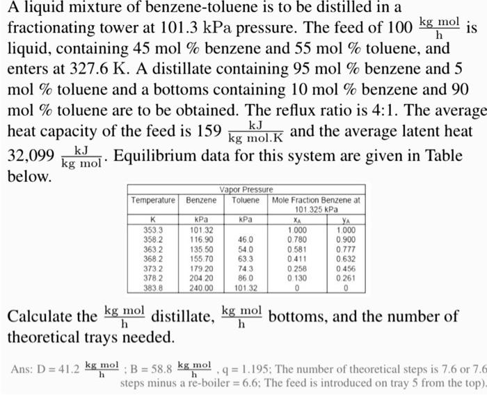 Solved A liquid mixture of benzene-toluene is to be | Chegg.com