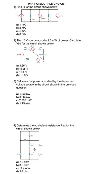 Solved PART A: MULTIPLE CHOICE 1) Find Ix for the circuit | Chegg.com