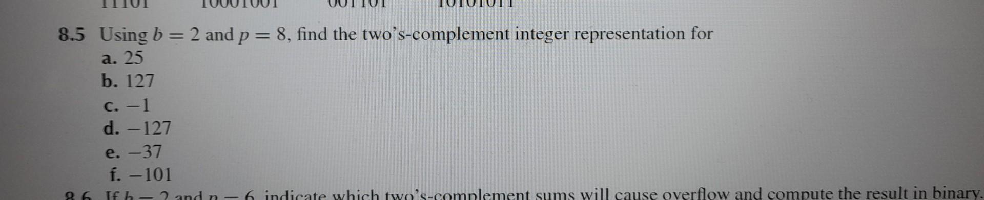 Solved 8.5 Using b=2 and p=8, find the two's-complement | Chegg.com