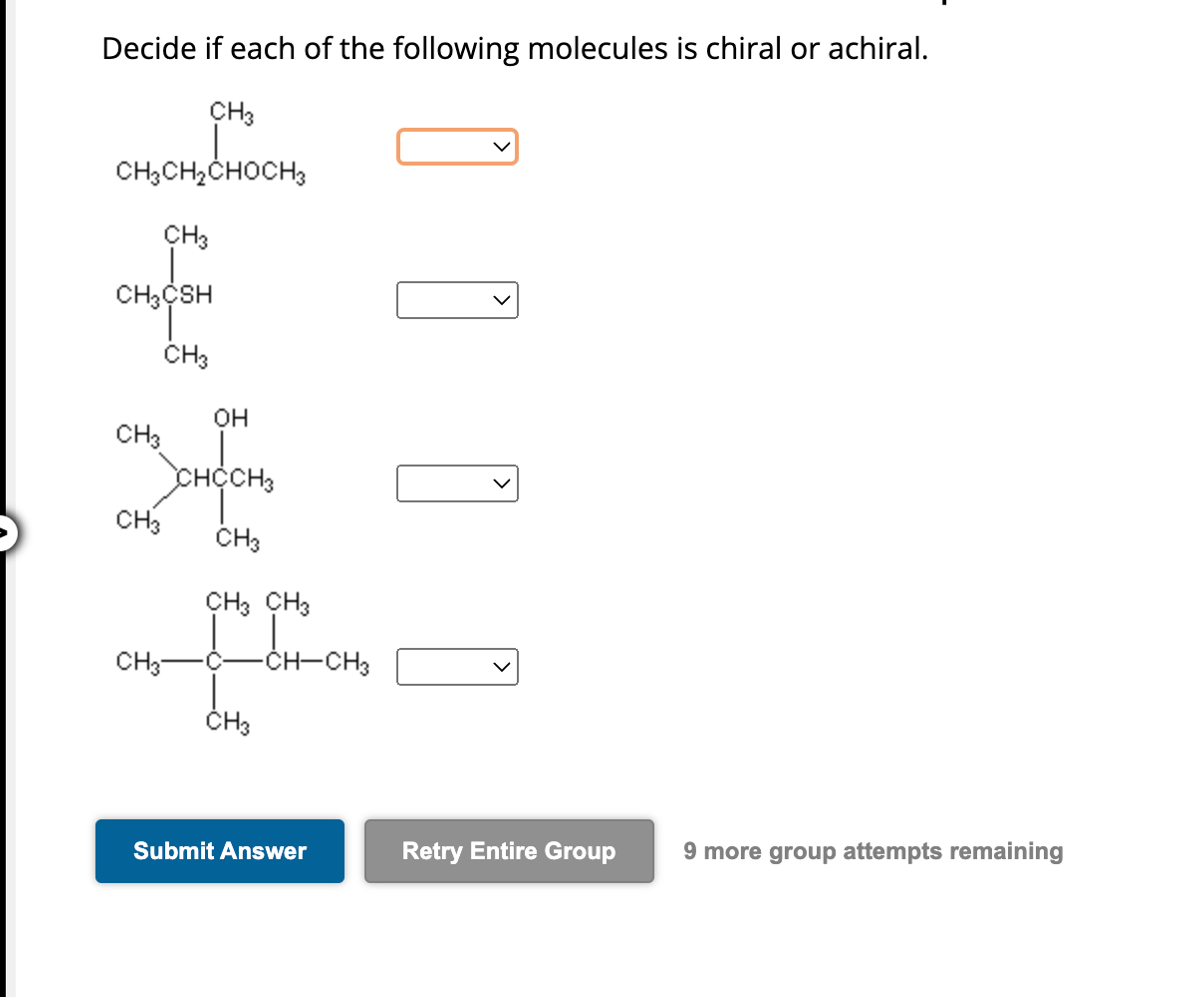 Solved Decide if each of the following molecules is chiral | Chegg.com