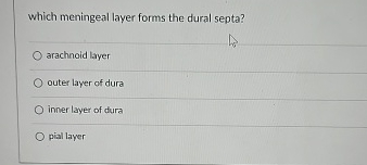 Solved which meningeal layer forms the dural septa?arachnoid | Chegg.com