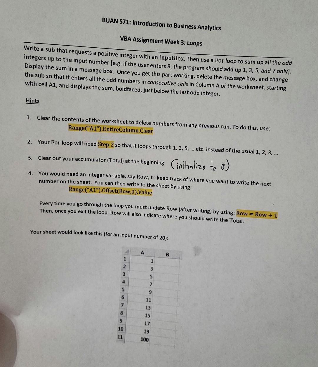 Solved BUAN 571: Introduction to Business Analytics VBA | Chegg.com