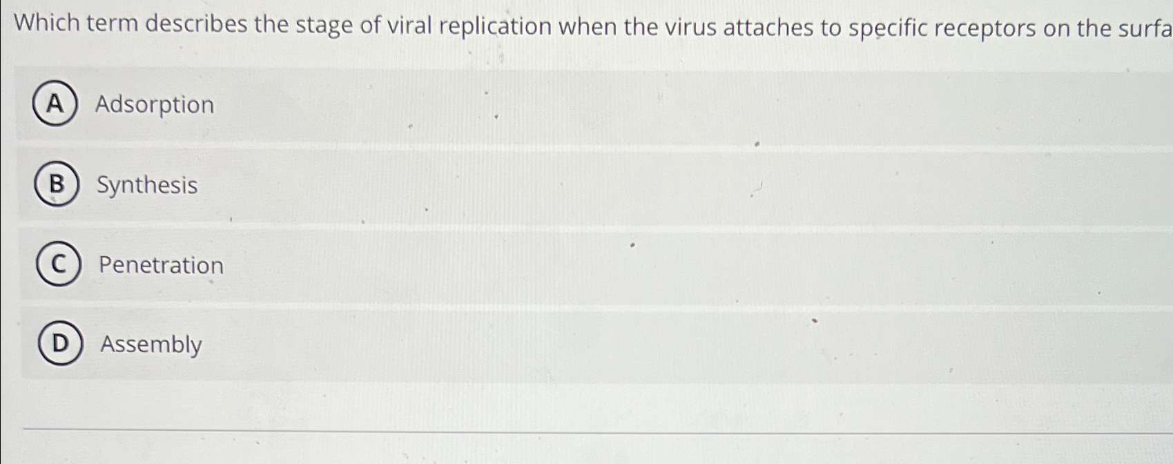 Solved Which term describes the stage of viral replication | Chegg.com