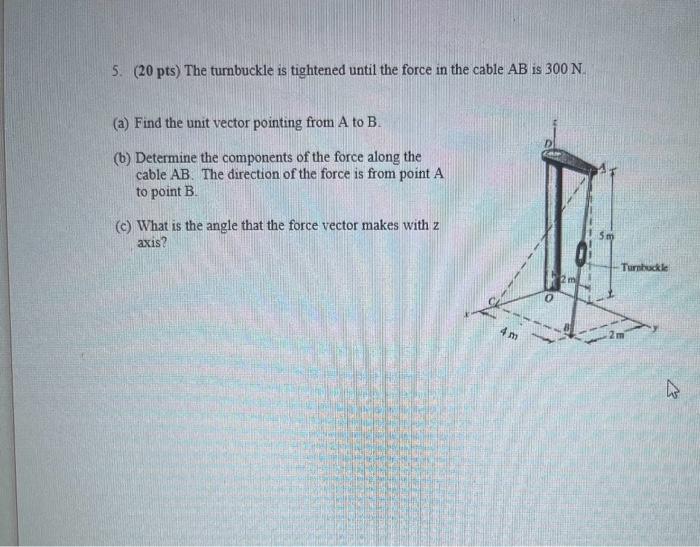 Solved 5. (20 pts) The turnbuckle is tightened until the | Chegg.com