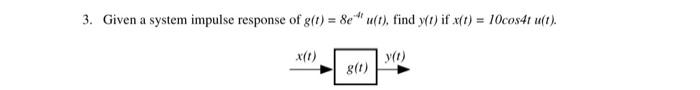 Solved Given a system impulse response of g(t)=8e−4tu(t), | Chegg.com