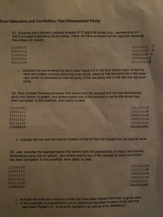Solved Error Detection and Correction: Two Dimensional | Chegg.com