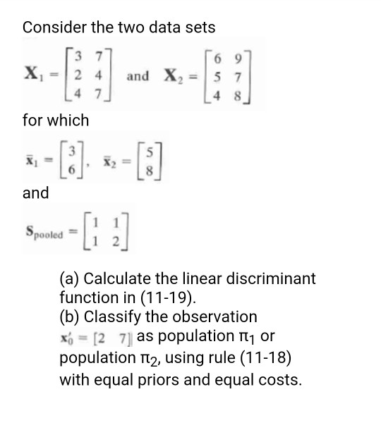(a) Develop a linear classification function for the | Chegg.com