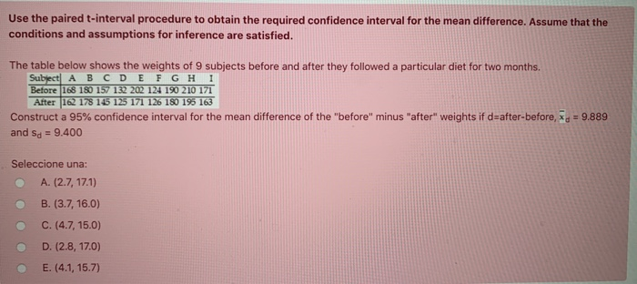 Solved Use the paired t-interval procedure to obtain the | Chegg.com