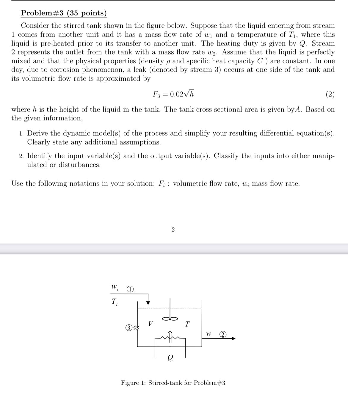Solved Problem#3 ( 35 ﻿points)Consider the stirred tank | Chegg.com