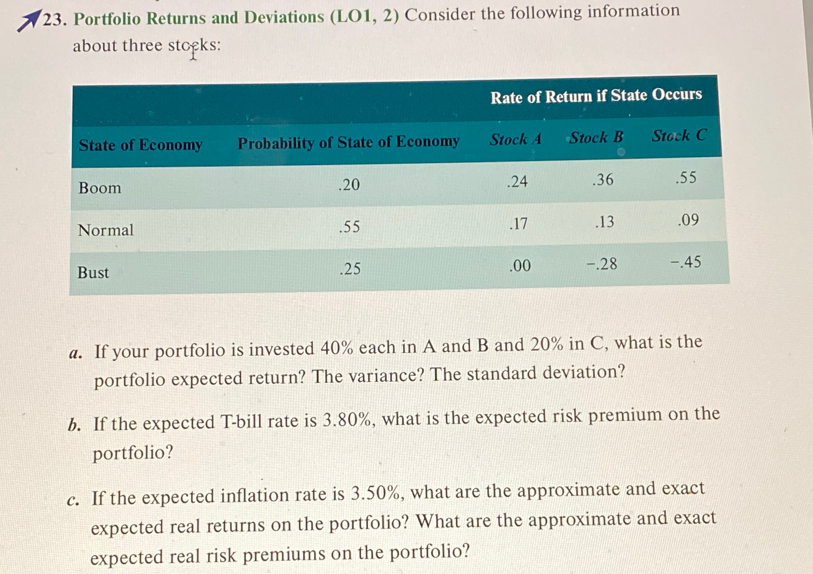 Portfolio Returns and Deviations (LO1,2) ﻿Consider | Chegg.com