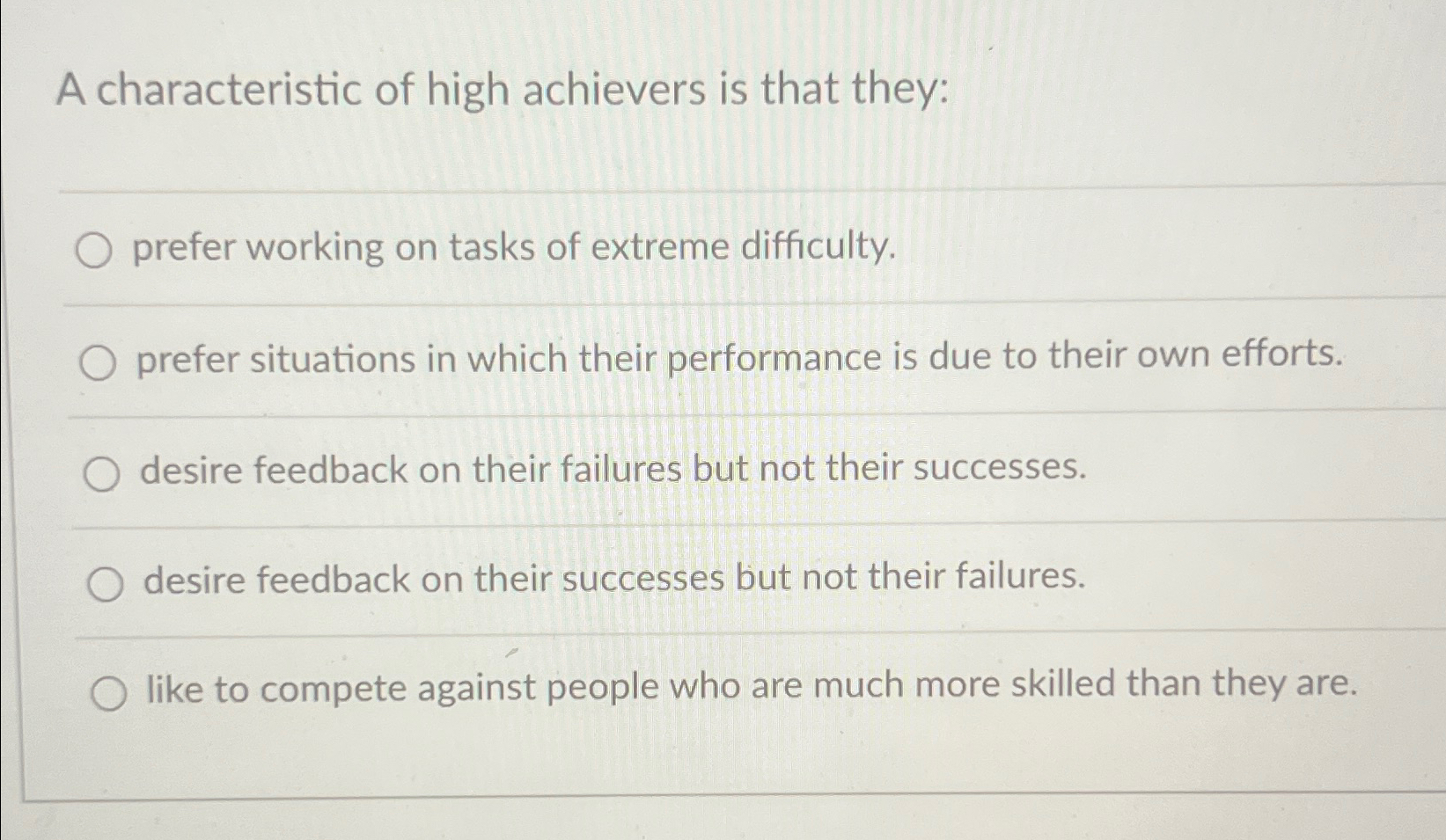 Solved A characteristic of high achievers is that | Chegg.com