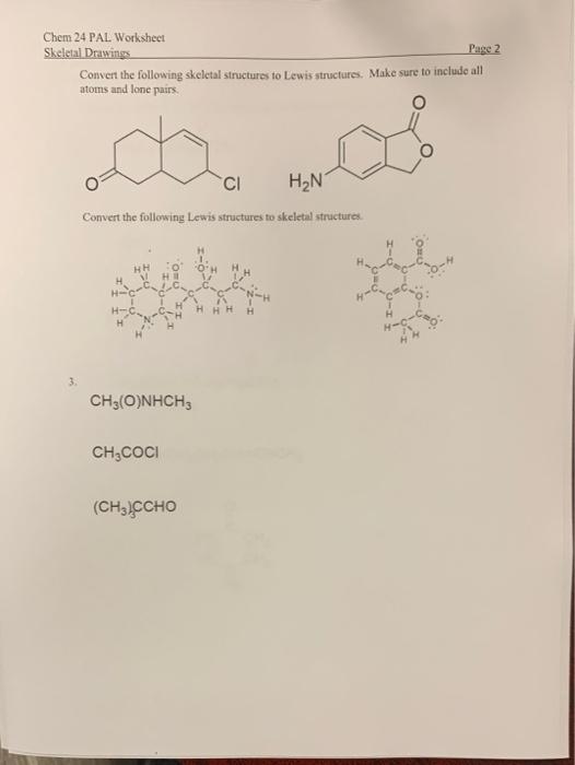 Solved Page 1 Chem 24 PAL Worksheet Skeletal Drawings | Chegg.com