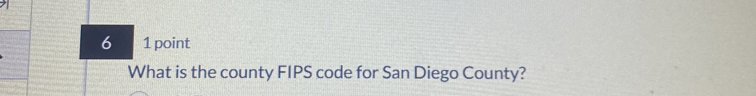 Solved 6 1 ﻿pointWhat is the county FIPS code for San Diego | Chegg.com
