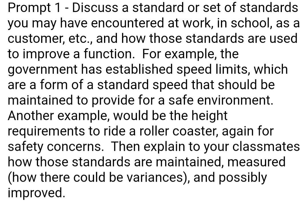 Solved Prompt 1 - Discuss a standard or set of standards you | Chegg.com