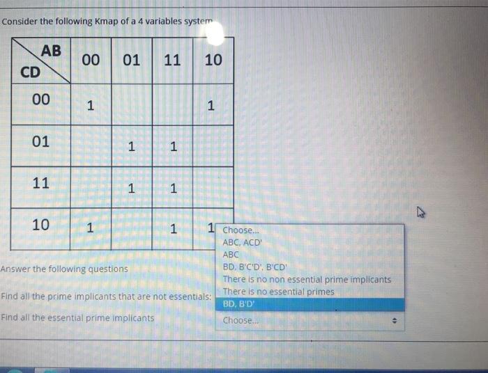 Solved Consider the following Kmap of a 4 variables system | Chegg.com