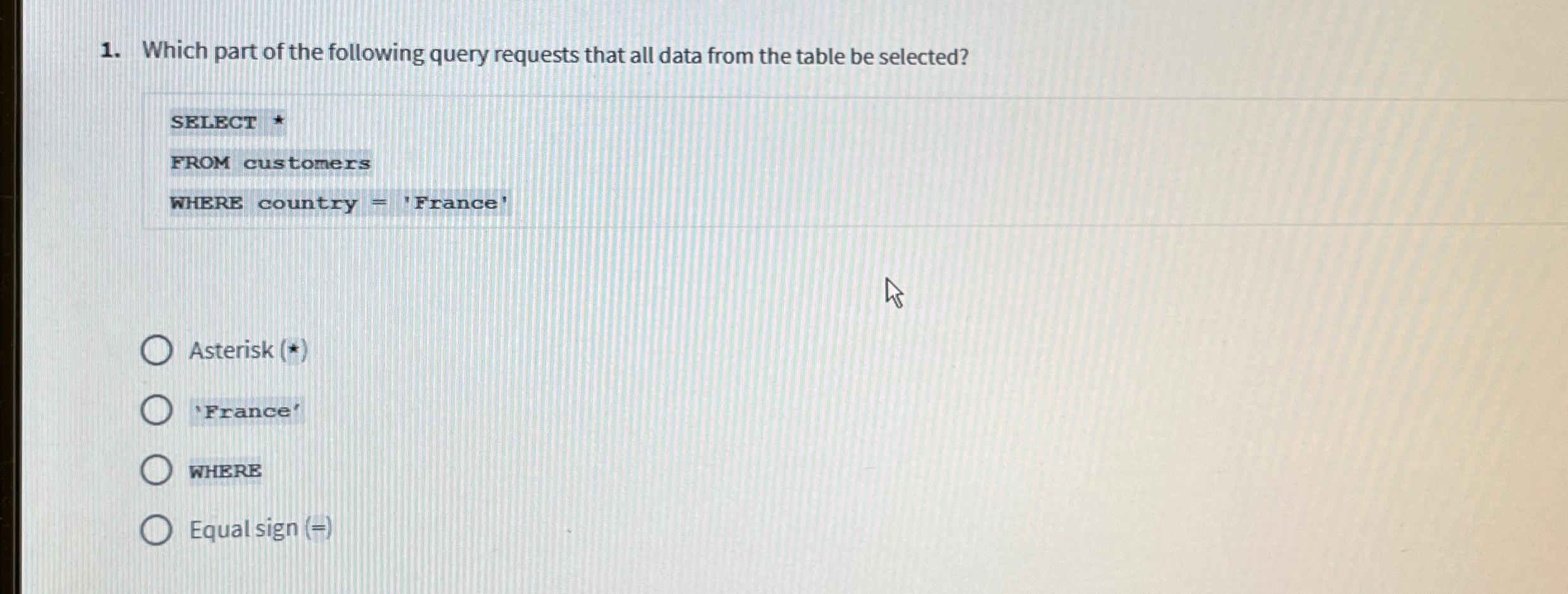 Solved Which part of the following query requests that all | Chegg.com
