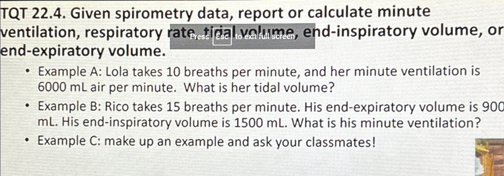 Solved TQT 22.4. ﻿Given spirometry data, report or calculate | Chegg.com