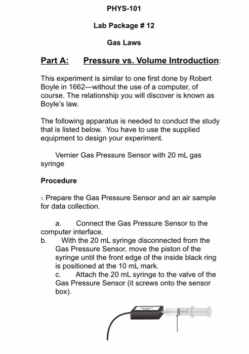 PHYS-101 Lab Package #12 Gas Laws Part A: Pressure | Chegg.com