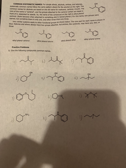 Solved COMMON SYSTEMATIC NAMES: For simple ethers, alcohol, | Chegg.com