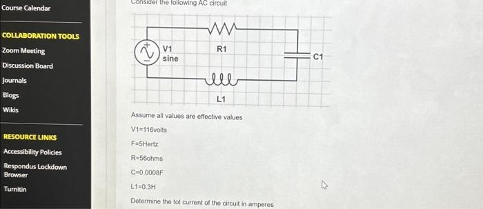 Solved Consider the following AC circuit Assume all values | Chegg.com