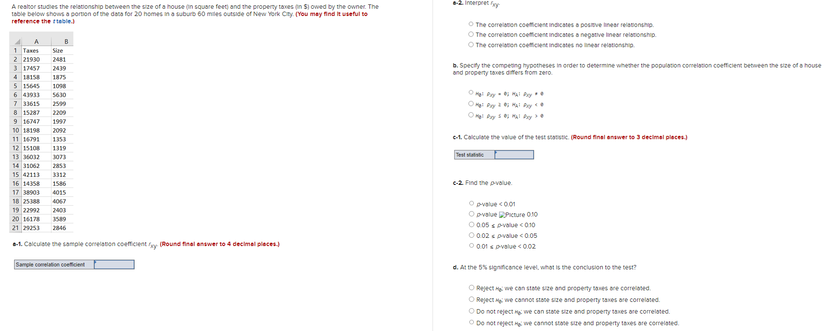 Solved A realtor studies the relationship between the size | Chegg.com