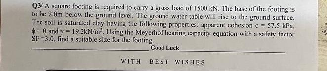 Solved Q3/ A square footing is required to carry a gross | Chegg.com