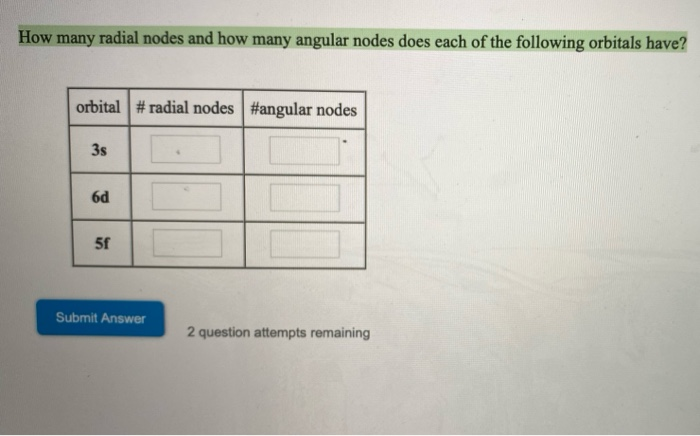 Solved How many radial nodes and how many angular nodes does | Chegg.com