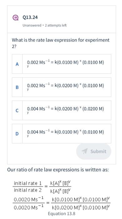 Solved The expression for the rate law of our example | Chegg.com