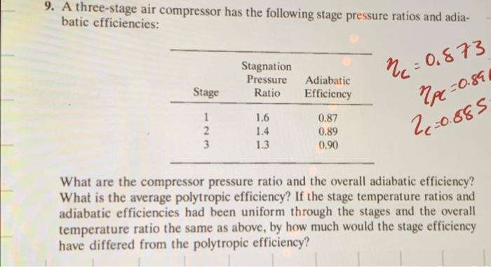 Solved 9. A three-stage air compressor has the following | Chegg.com