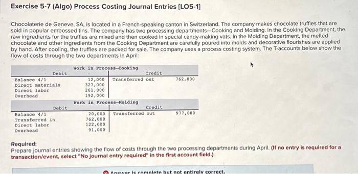 Solved Exercise 5-7 (Algo) Process Costing Journal Entries | Chegg.com